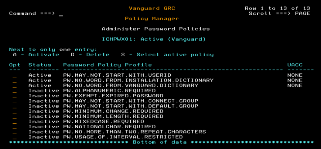 RACFパスワードルールの設定